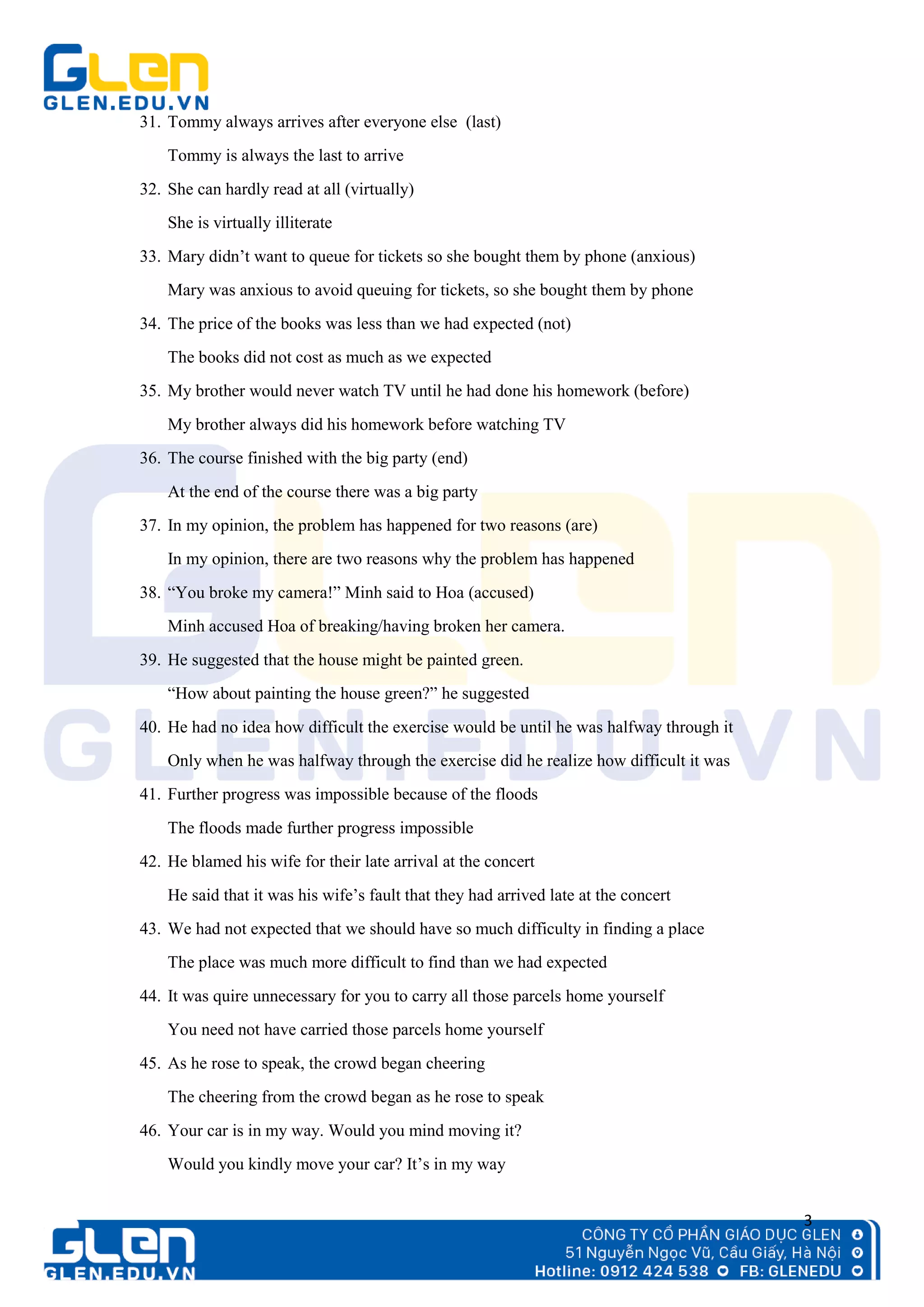 Sentence rewriting keys | PDF