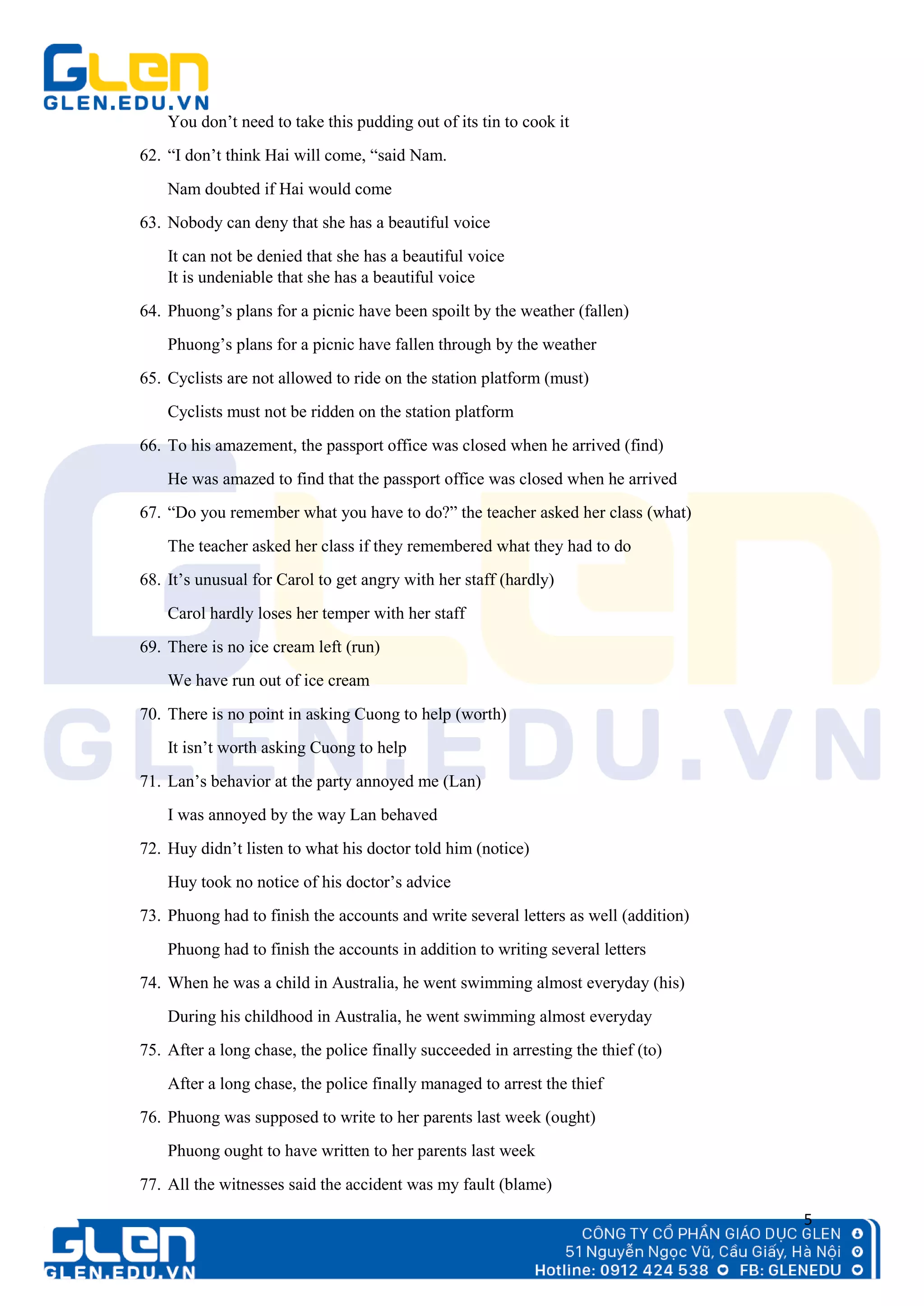 Sentence rewriting keys | PDF