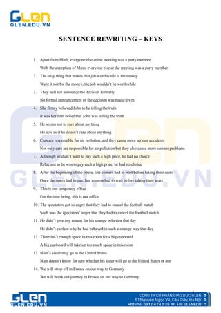 Sentence rewriting keys | PDF
