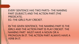 Sentences -subject and predicate | PPTX