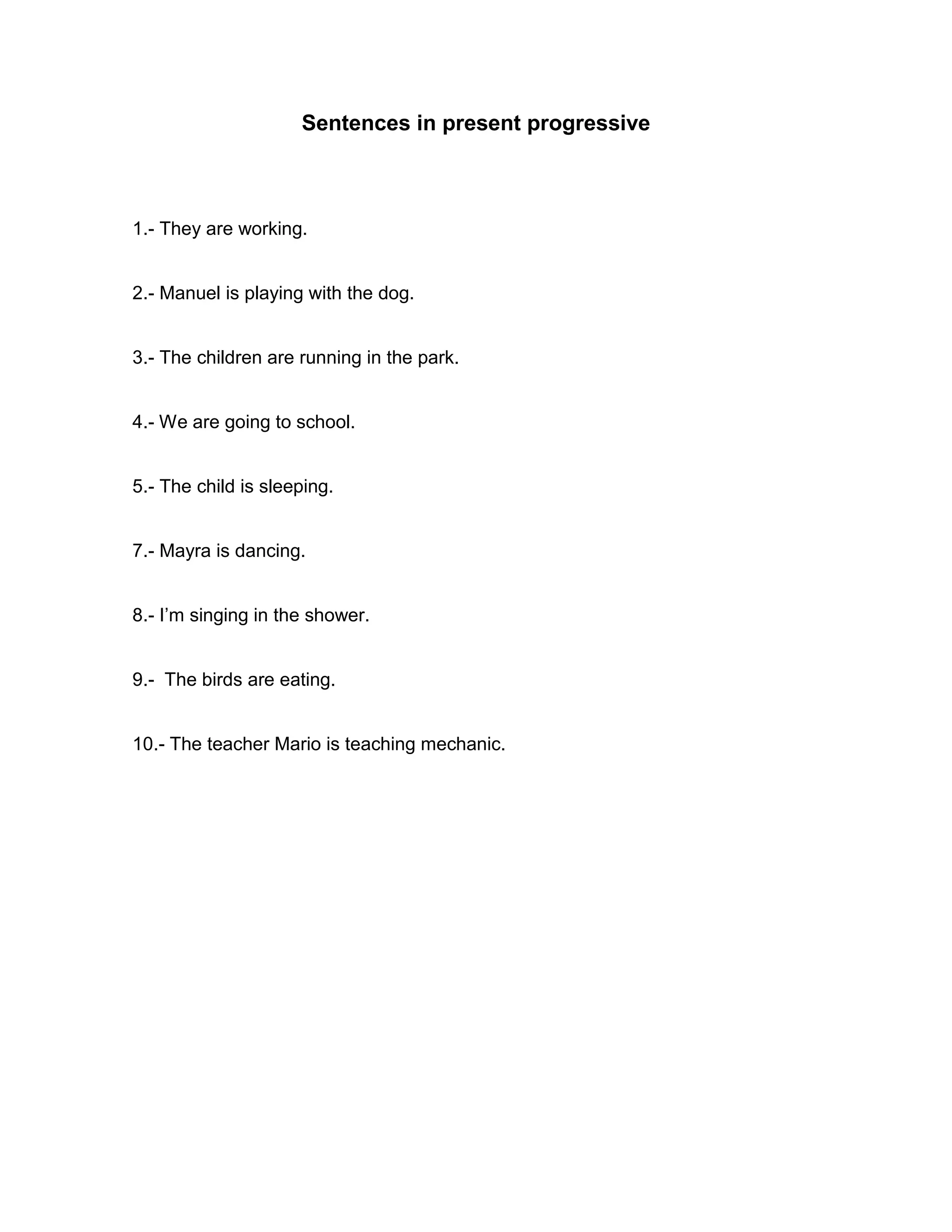 Sentences in present progressive | DOCX