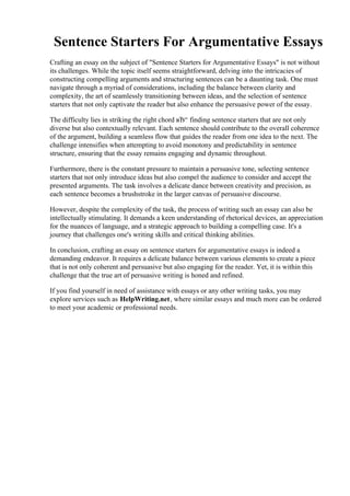 Sentence Starters For Argumentative Essays | PDF