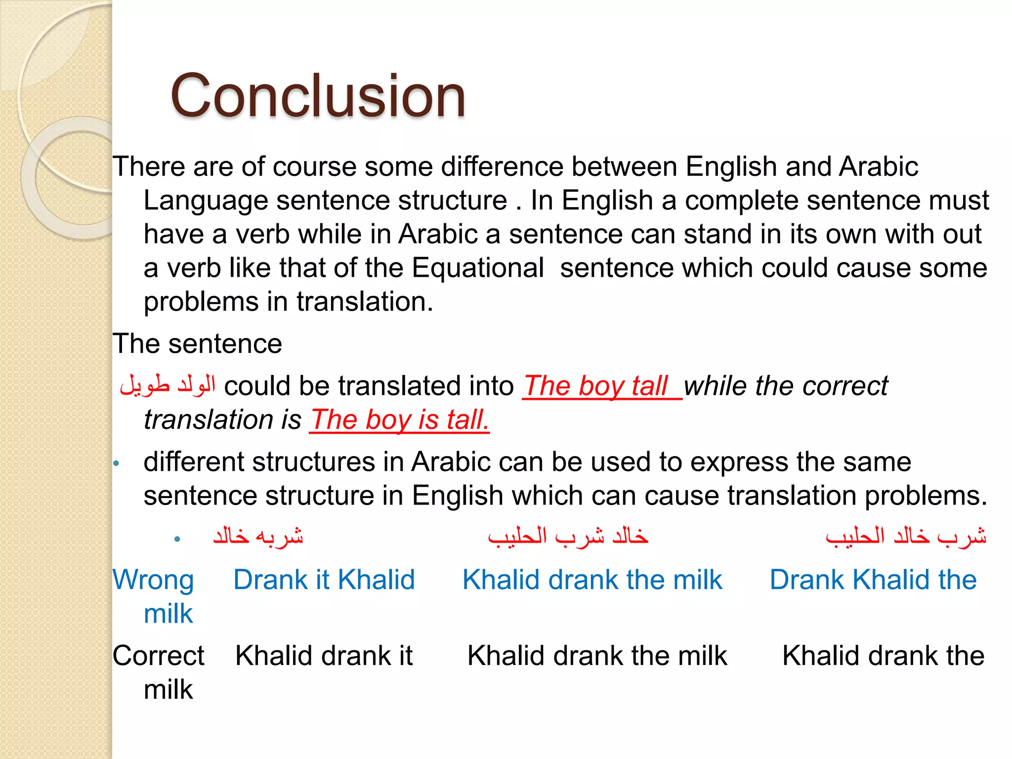 Sentence structure arabic and english | PPTX