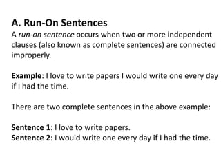 Sentence structure II (run-on, comma splice, fragment) | PPTX
