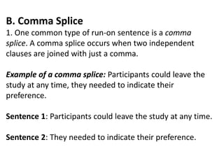 Sentence structure II (run-on, comma splice, fragment) | PPTX
