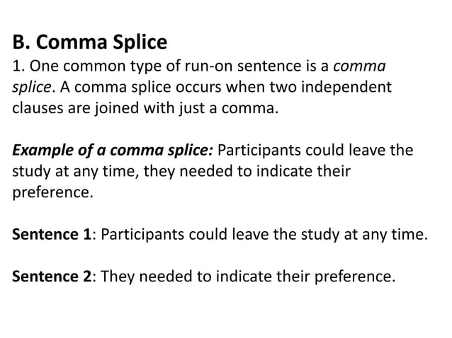 Sentence structure II (run-on, comma splice, fragment) | PPTX