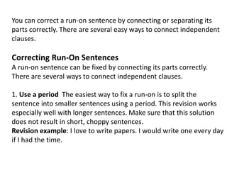 Sentence structure II (run-on, comma splice, fragment) | PPTX