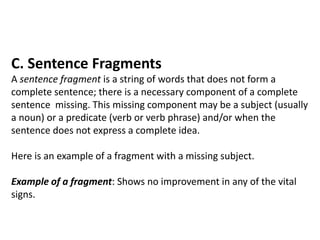 Sentence structure II (run-on, comma splice, fragment) | PPTX
