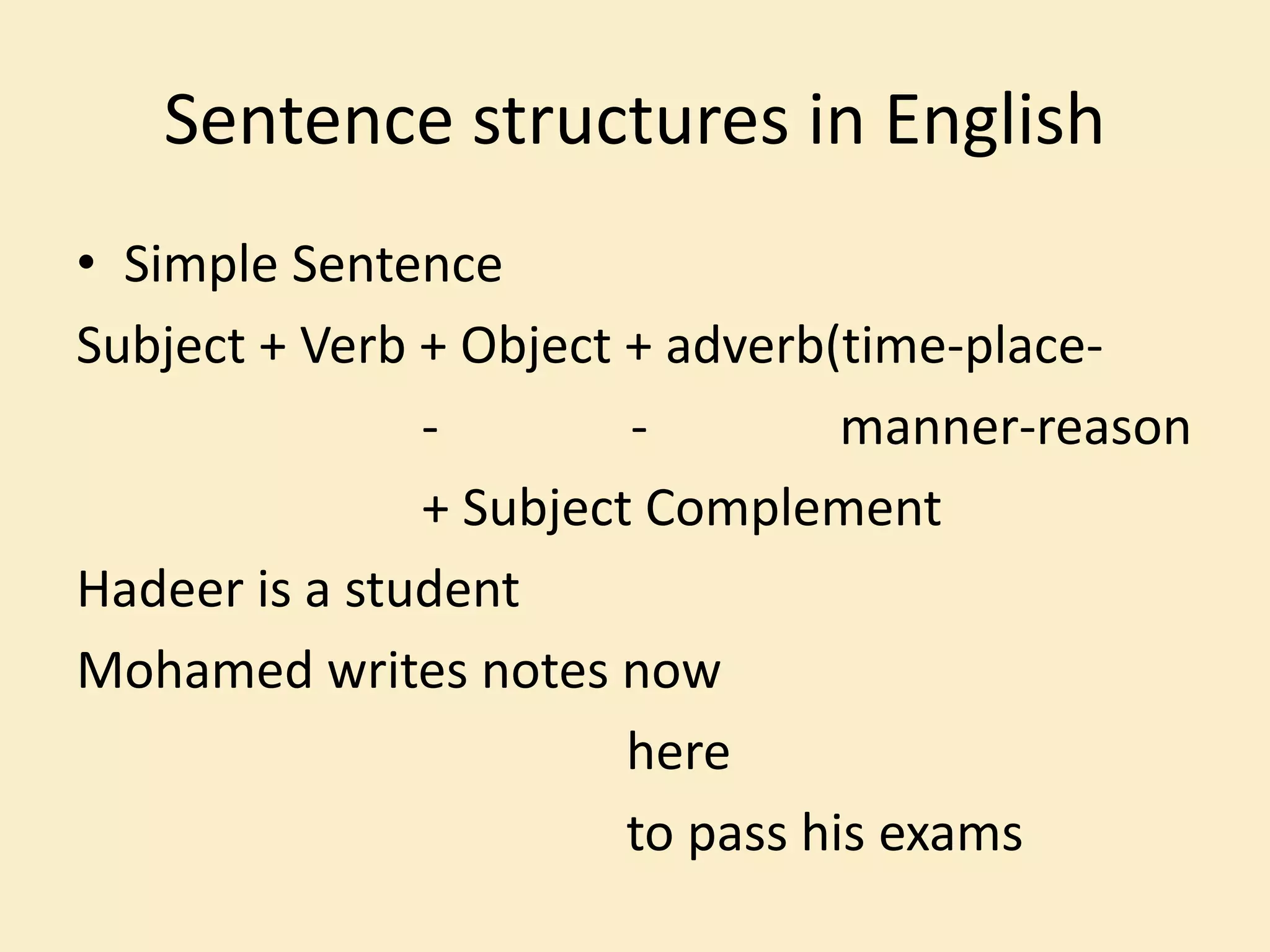 Sentence structures in english | PPT