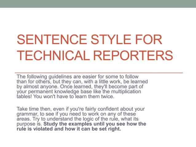 Sentence style for technical reporters | PPTX