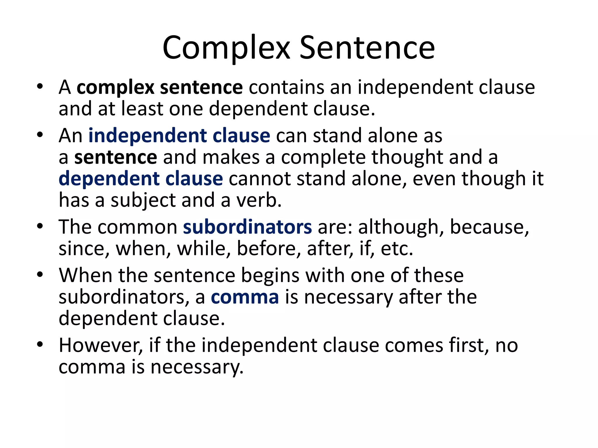 Sentences Types: Simple, Compound, Complex, Compound-Complex | PPT