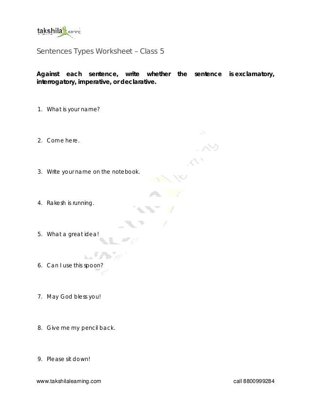 Sentences and Their Types With Examples | Class 5 English Worksheet | PDF