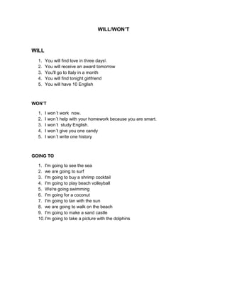 Sentences will wont and going to | PDF