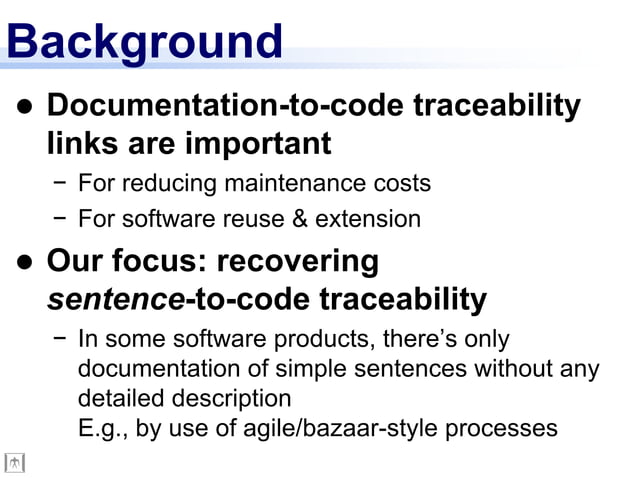 Sentence-to-Code Traceability Recovery with Domain Ontologies | PPT