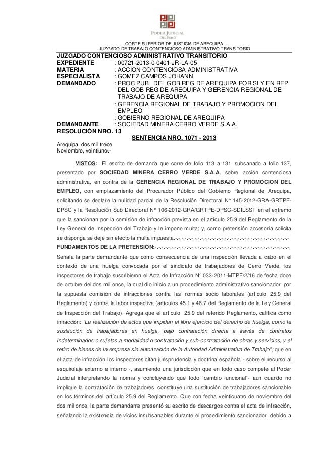 Sentencia De Primer Instancia Declara Infundada La Demanda