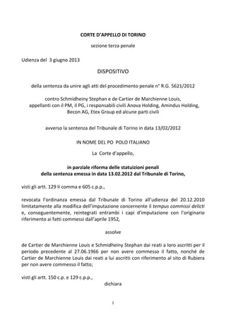 La sentenza d'appello del processo Eternit | PDF