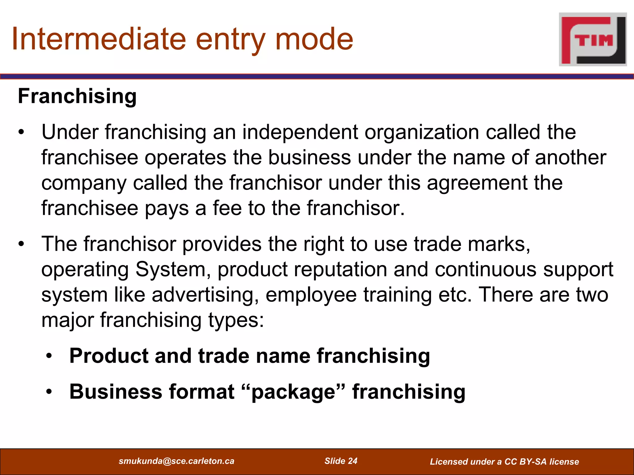 International Entrepreneurship - Entry Mode Strategies | PDF