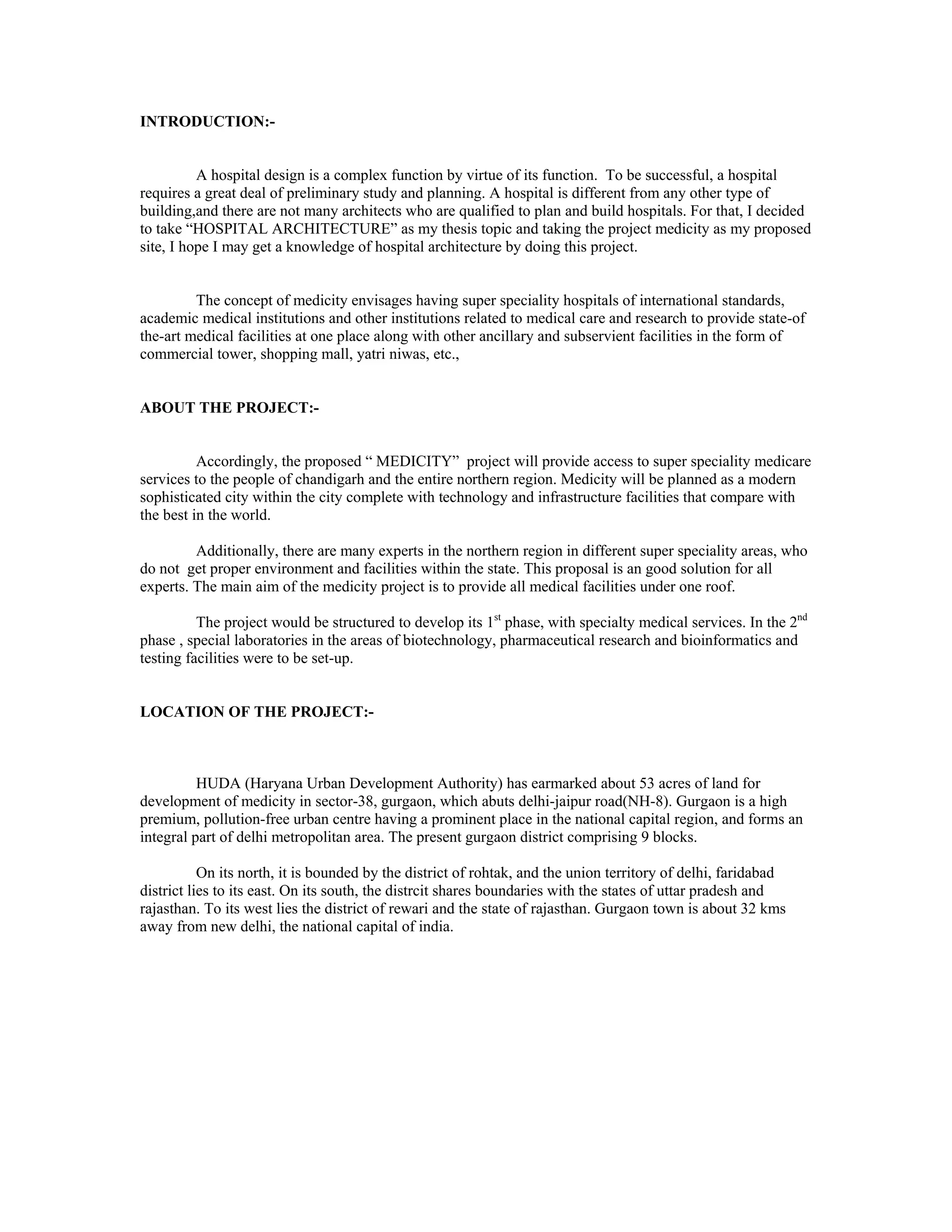 medicity - hospital thesis synopsis | PDF