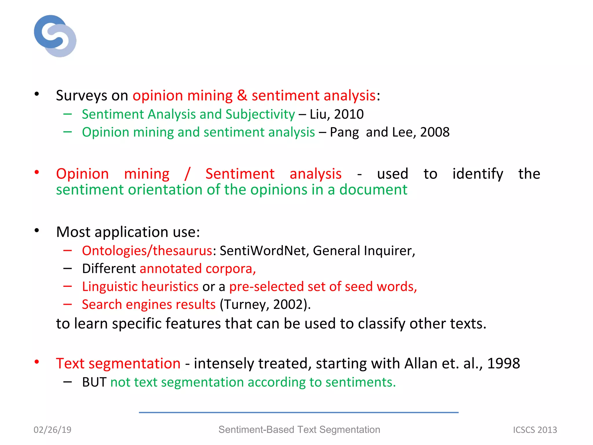 Sentiment Based Text Segmentation Ppt