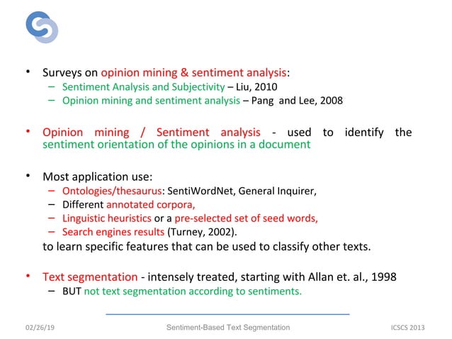 Sentiment based text segmentation | PPT