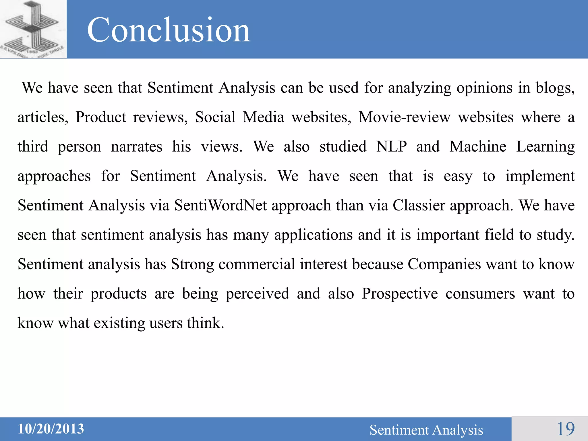 Sentiment analysis | PPTX | Artificial Intelligence | Technology & Computing