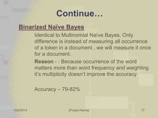 Sentiment analysis using naive bayes classifier | PPTX