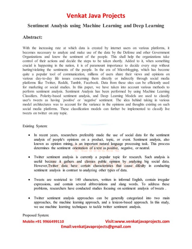 Sentiment analysis using machine learning and deep Learning | DOCX