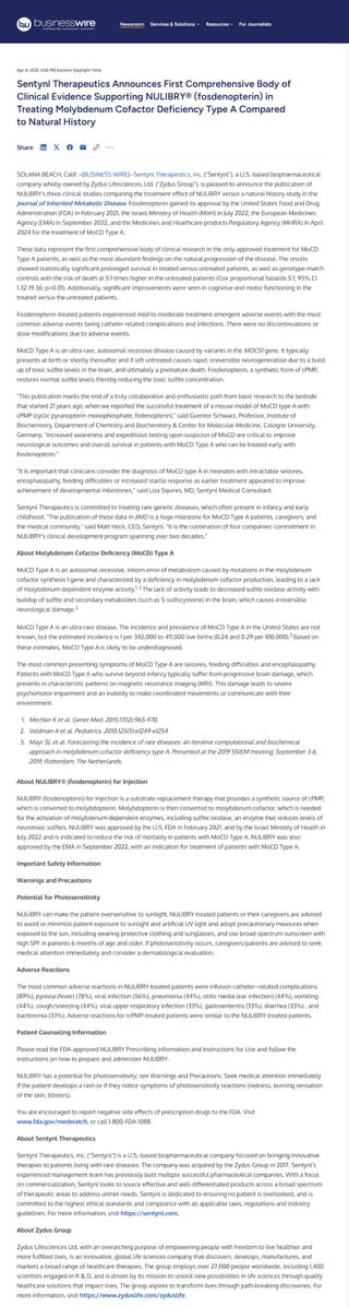 Sentynl Therapeutics Announces First Comprehensive Body of Clinical ...