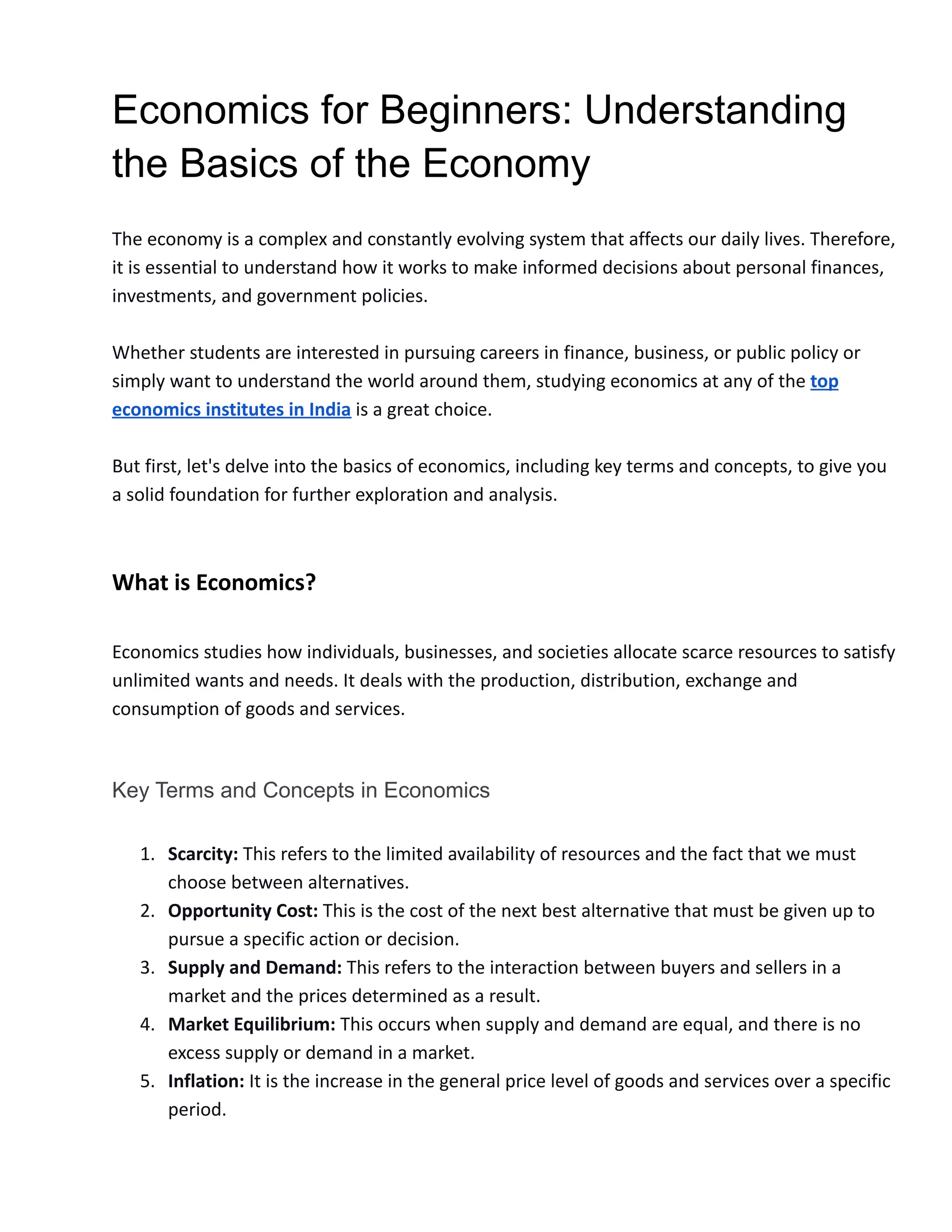 Economics for Beginners: Understanding the Basics of the Economy | PDF