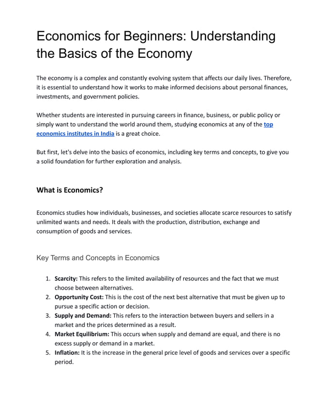 Economics for Beginners: Understanding the Basics of the Economy | PDF