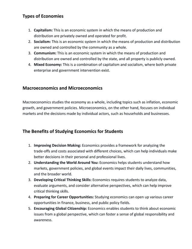 Economics for Beginners: Understanding the Basics of the Economy | PDF