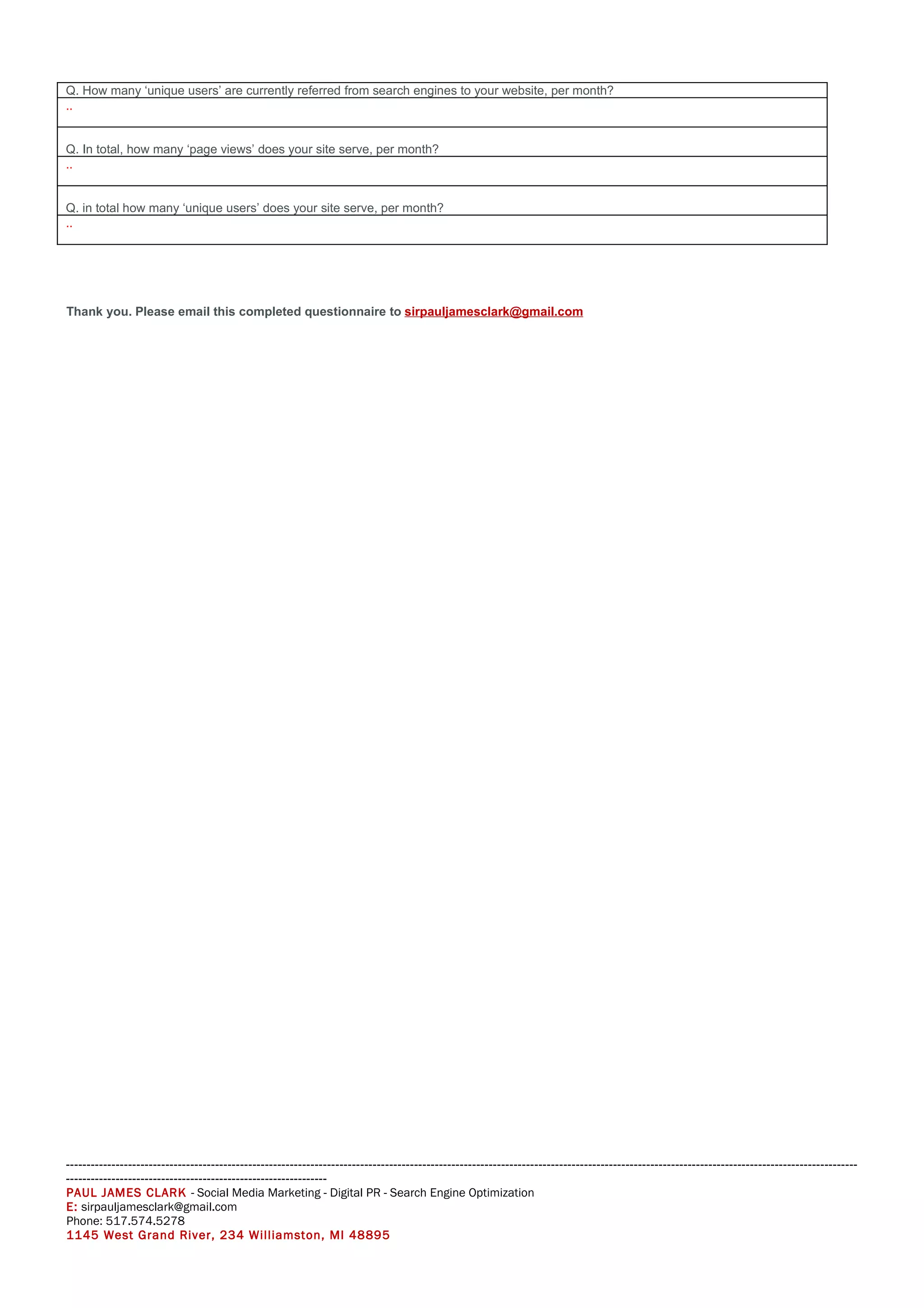 Seo Pre Proposal Questionaire | DOC