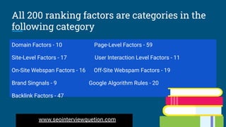 Google 200 SEO Ranking Factors 2020 | SEO Interview Question | PPT