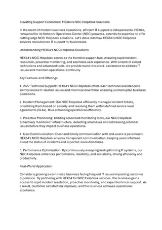 Elevating Support Excellence: HEX64's NOC Helpdesk Solutions | PDF