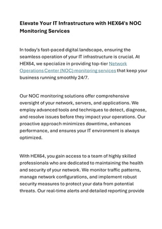 Elevate Your IT Infrastructure with HEX64's NOC Monitoring Services | PDF