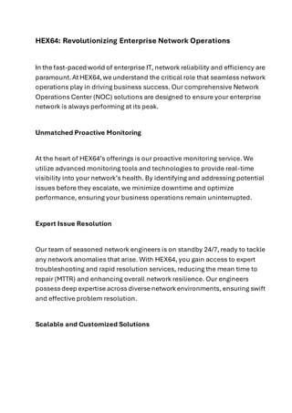 HEX64: Revolutionizing Enterprise Network Operations | PDF