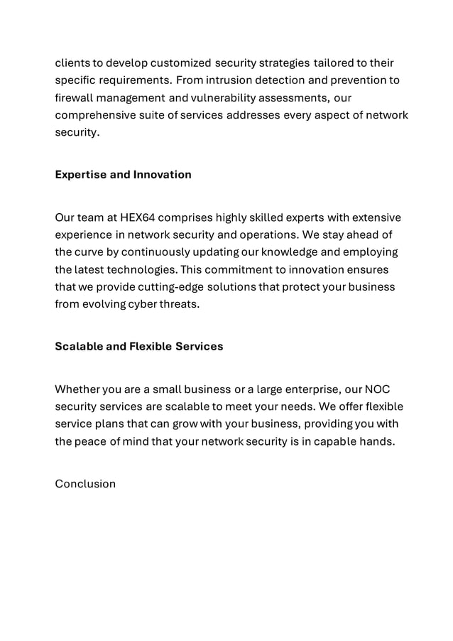 Enhancing IT Infrastructure with HEX64’s Premier NOC Security Services | PDF