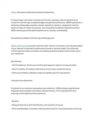 HEX64: Revolutionizing Enterprise Network Operations | PDF
