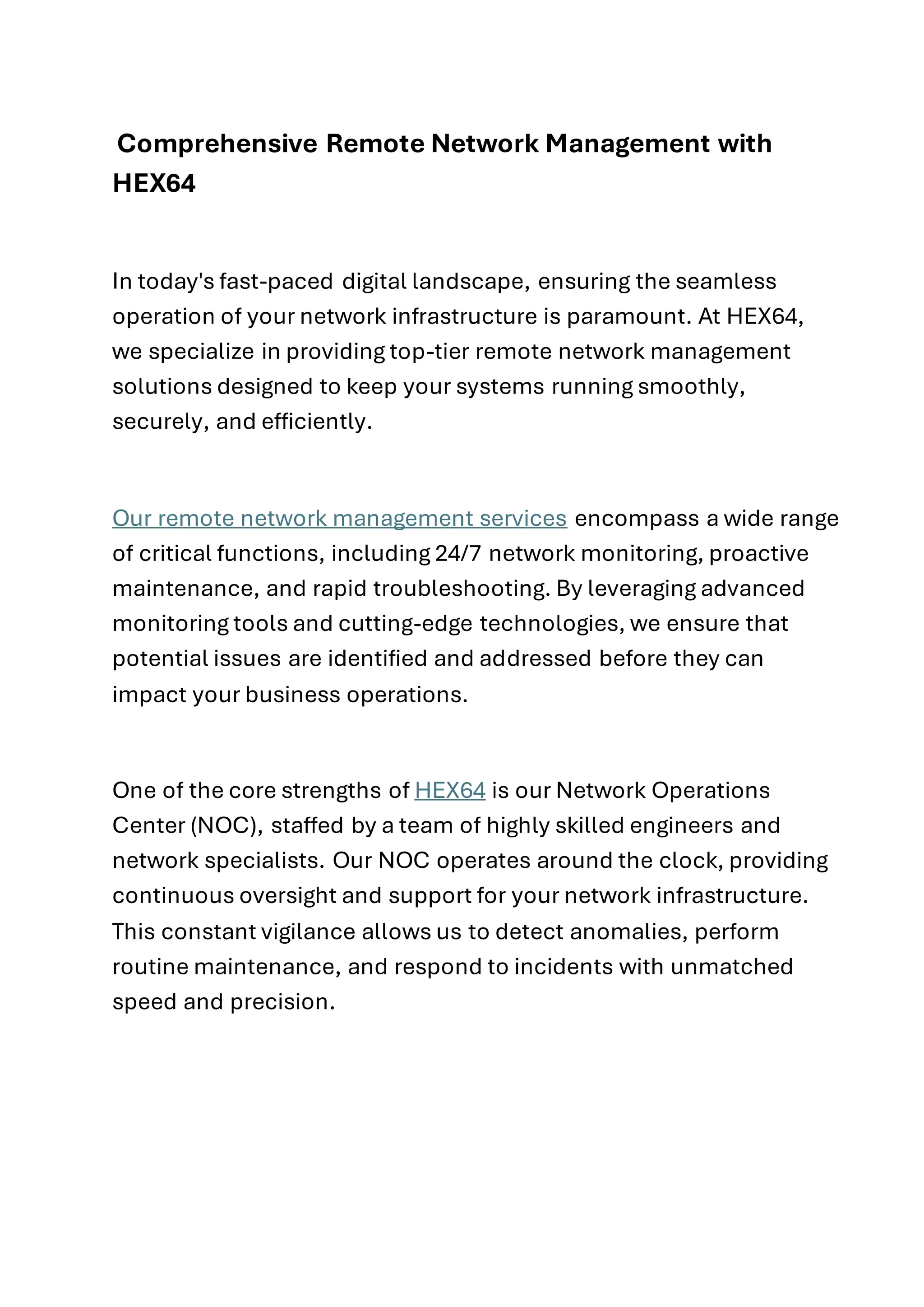 Comprehensive Remote Network Management with HEX64 | PDF