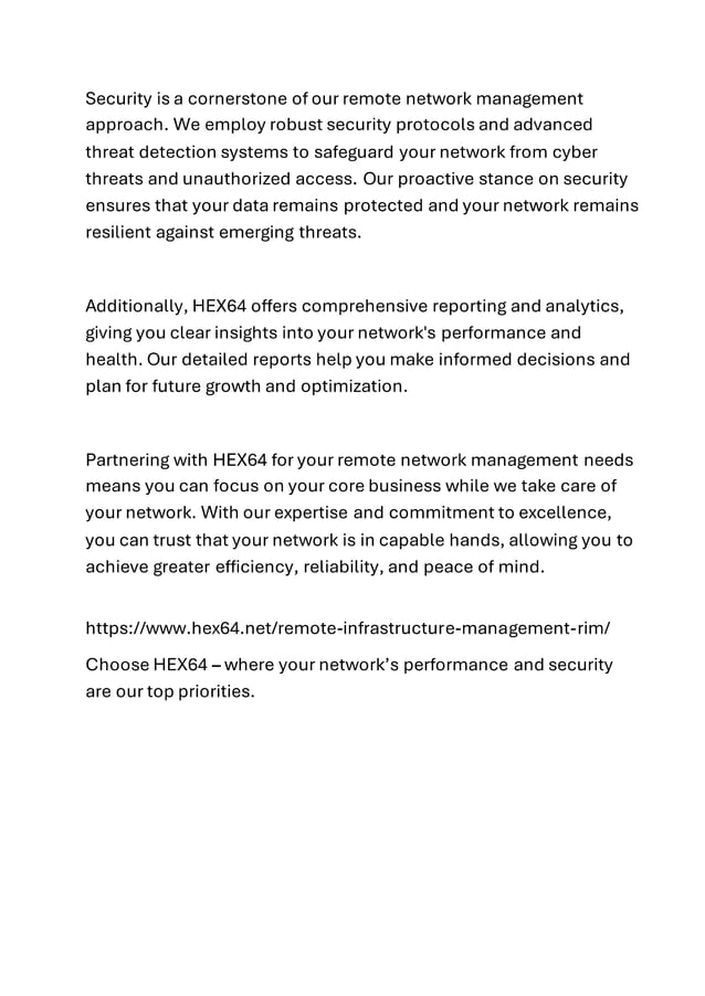 Comprehensive Remote Network Management with HEX64 | PDF
