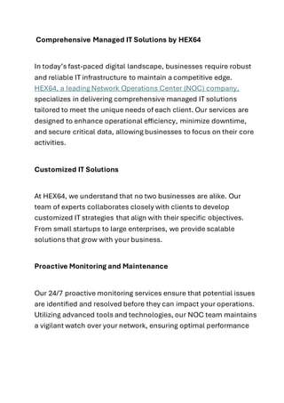Comprehensive Managed IT Solutions by HEX64 | PDF