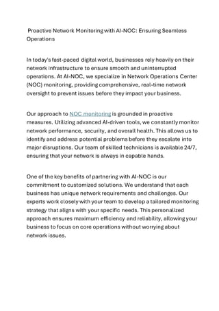 AI-NOC: Premier Network Operations Center Monitoring | PDF | Computer Networking | Computing