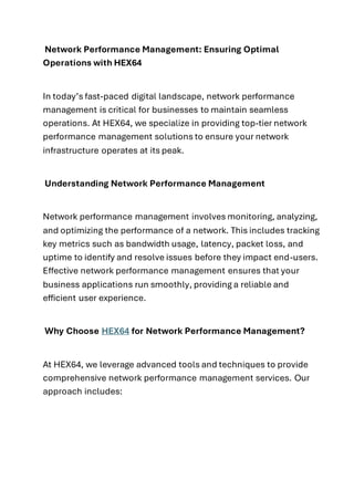 Network Performance Management: Ensuring Optimal Operations with HEX64 ...