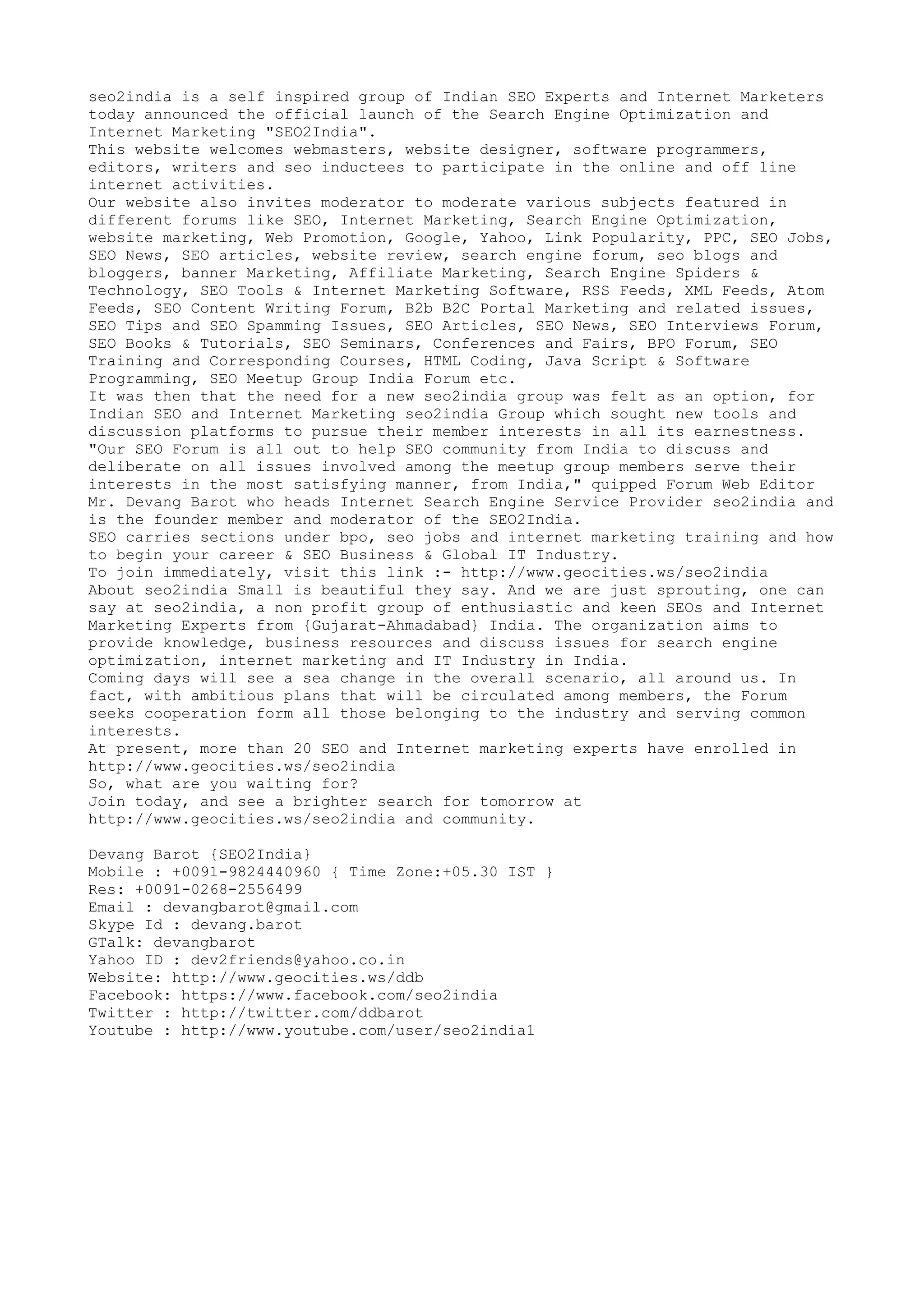 Seo2 india - An India Based SEO Devang Barot | PDF