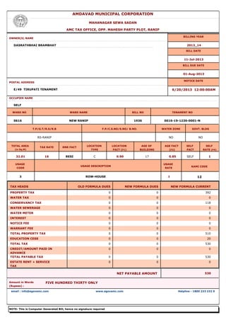 Seo2 india tax-pay-2013-14-tenament no-06161912360001n | PDF
