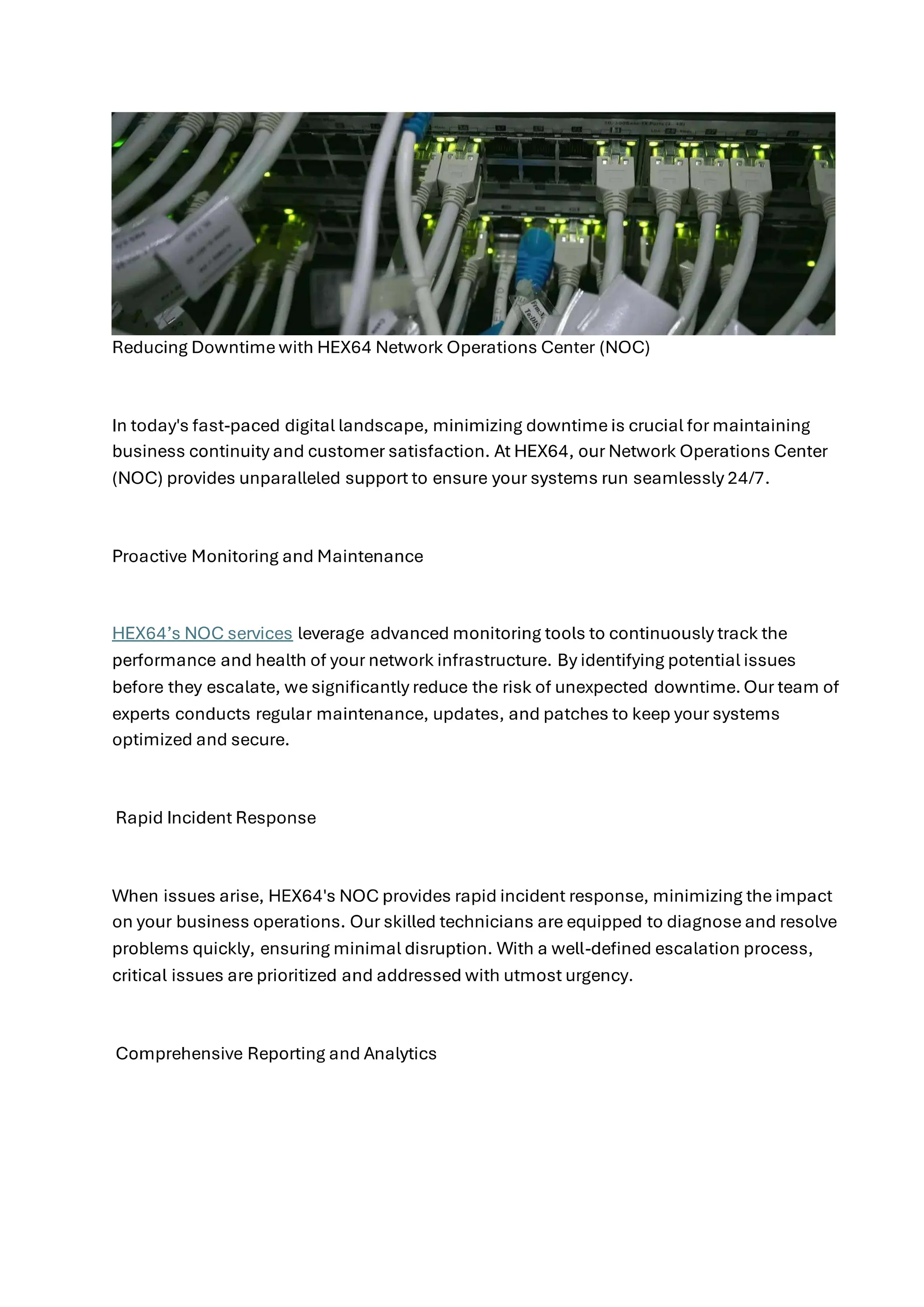 Reducing Downtime with HEX64 Network Operations Center (NOC) | PDF
