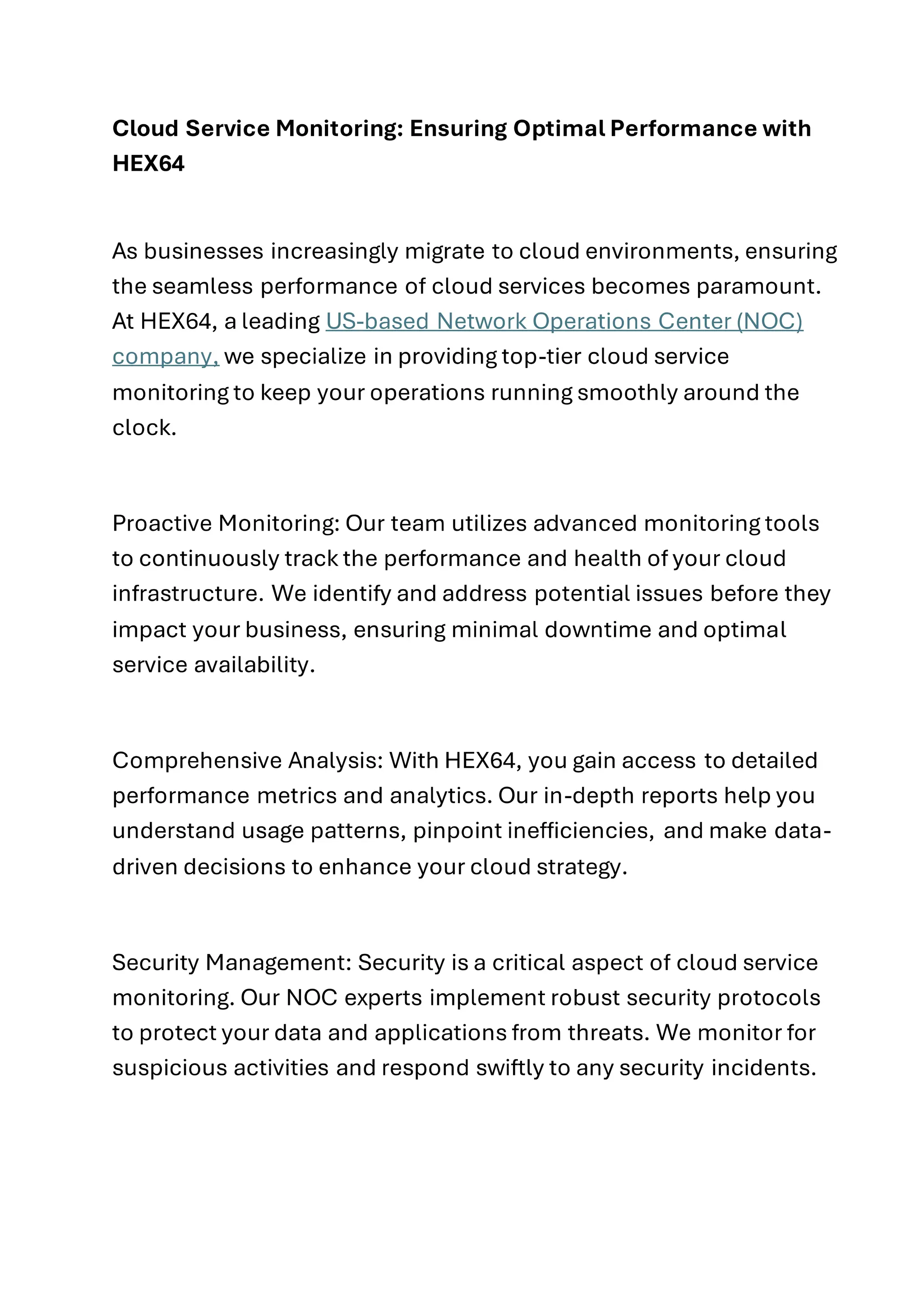 Cloud Service Monitoring Ensuring Optimal Performance With Hex64 Pdf