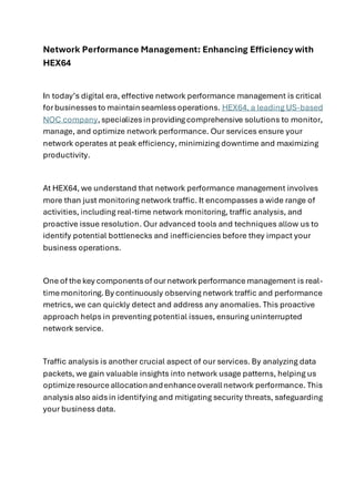 Network Performance Management: Enhancing Efficiency with HEX64 | PDF