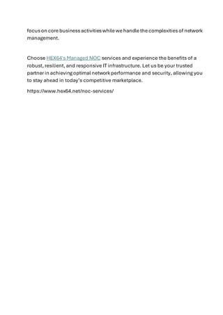 Managed NOC Services: Elevate Your IT Operations with HEX64 | PDF