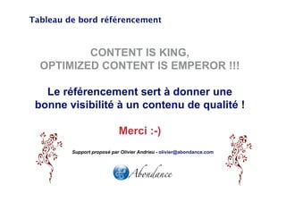 Tableau de bord référencement - Olivier Andrieu - SEO Campus 2010 | PDF